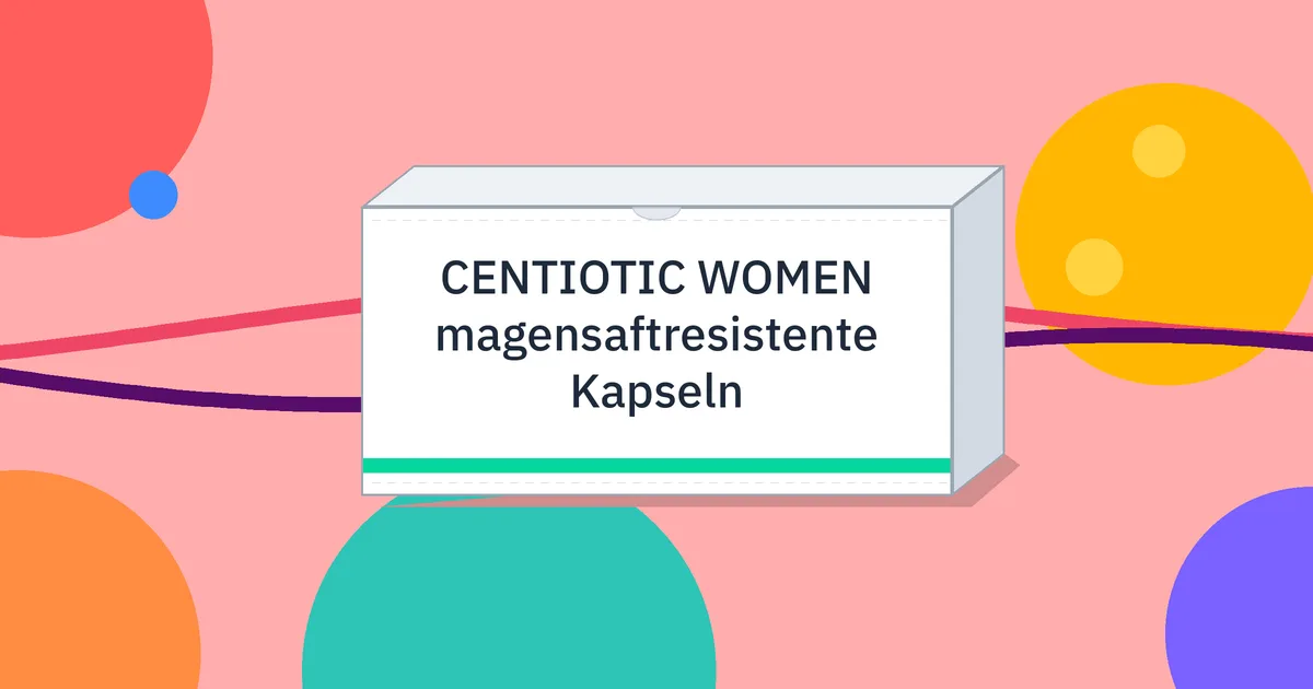 Symbolbild: Packung mit der Aufschrift CENTIOTIC WOMEN magensaftresistente Kapseln (PZN 17527645) – Verfügbarkeit und Bezug in Apotheken in Frankfurt am Main