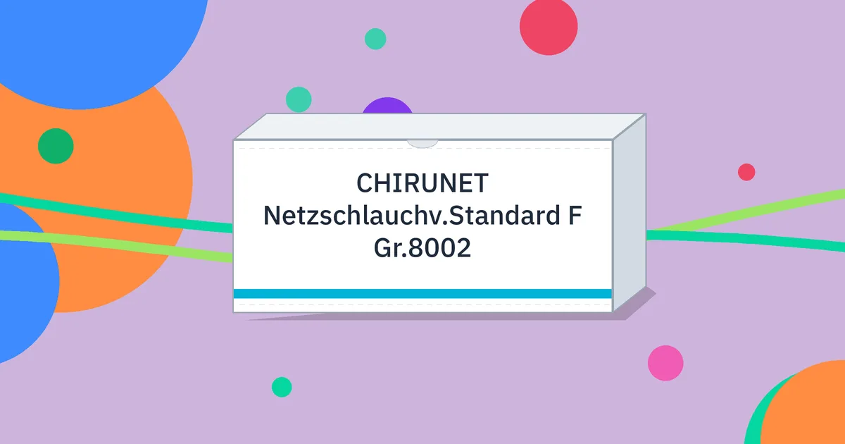 Symbolbild: Packung mit der Aufschrift CHIRUNET Netzschlauchv.Standard F Gr.8002 (PZN 08536881) – Verfügbarkeit und Bezug in Apotheken in Frankfurt am Main