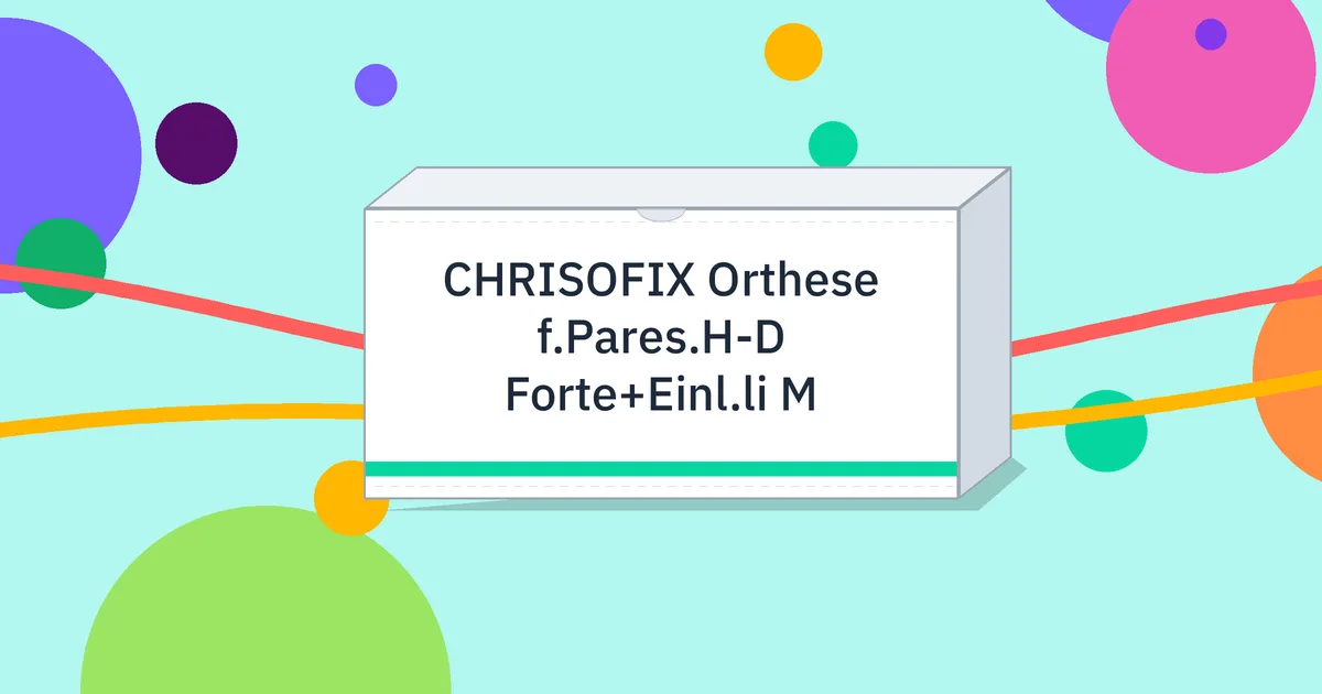 Symbolbild: Packung mit der Aufschrift CHRISOFIX Orthese f.Pares.H-D Forte+Einl.li M (PZN 17586441) – Verfügbarkeit und Bezug in Apotheken in Frankfurt am Main