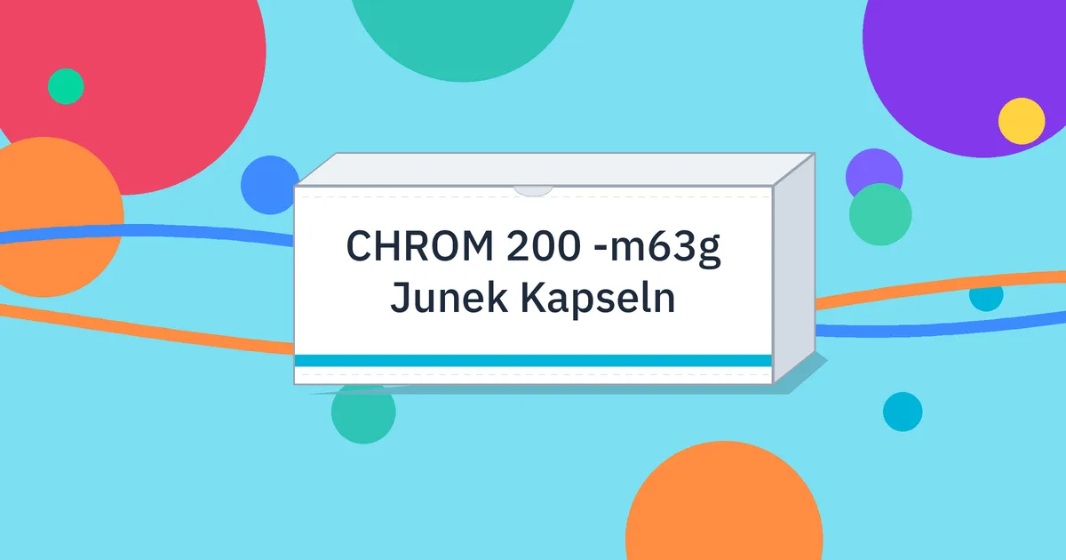 Symbolbild: Packung mit der Aufschrift CHROM 200 -m63g Junek Kapseln (PZN 17991845) – Verfügbarkeit und Bezug in Apotheken in Frankfurt am Main