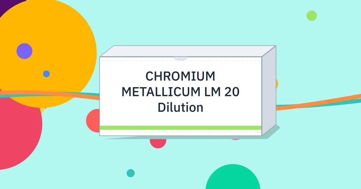 Symbolbild: Packung mit der Aufschrift CHROMIUM METALLICUM LM 20 Dilution (PZN 12817893) – Verfügbarkeit und Bezug in Apotheken in Frankfurt am Main