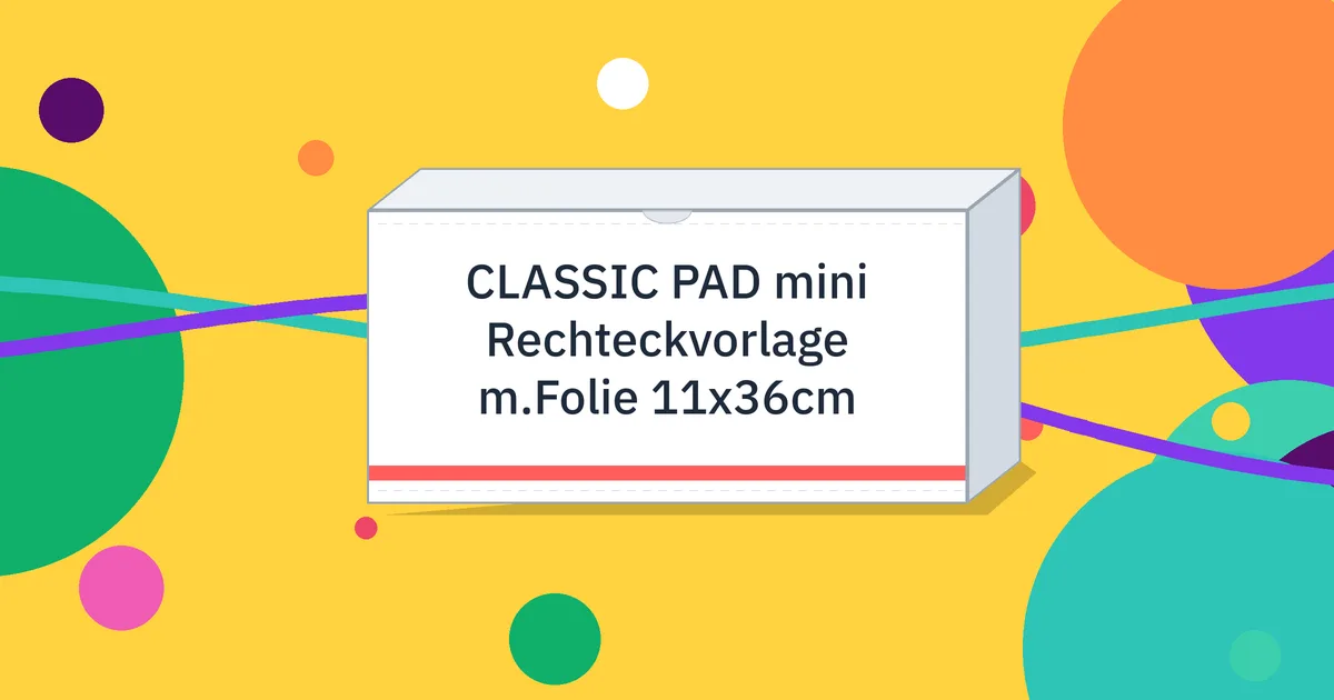 Symbolbild: Packung mit der Aufschrift CLASSIC PAD mini Rechteckvorlage m.Folie 11x36cm (PZN 13903643) – Verfügbarkeit und Bezug in Apotheken in Frankfurt am Main