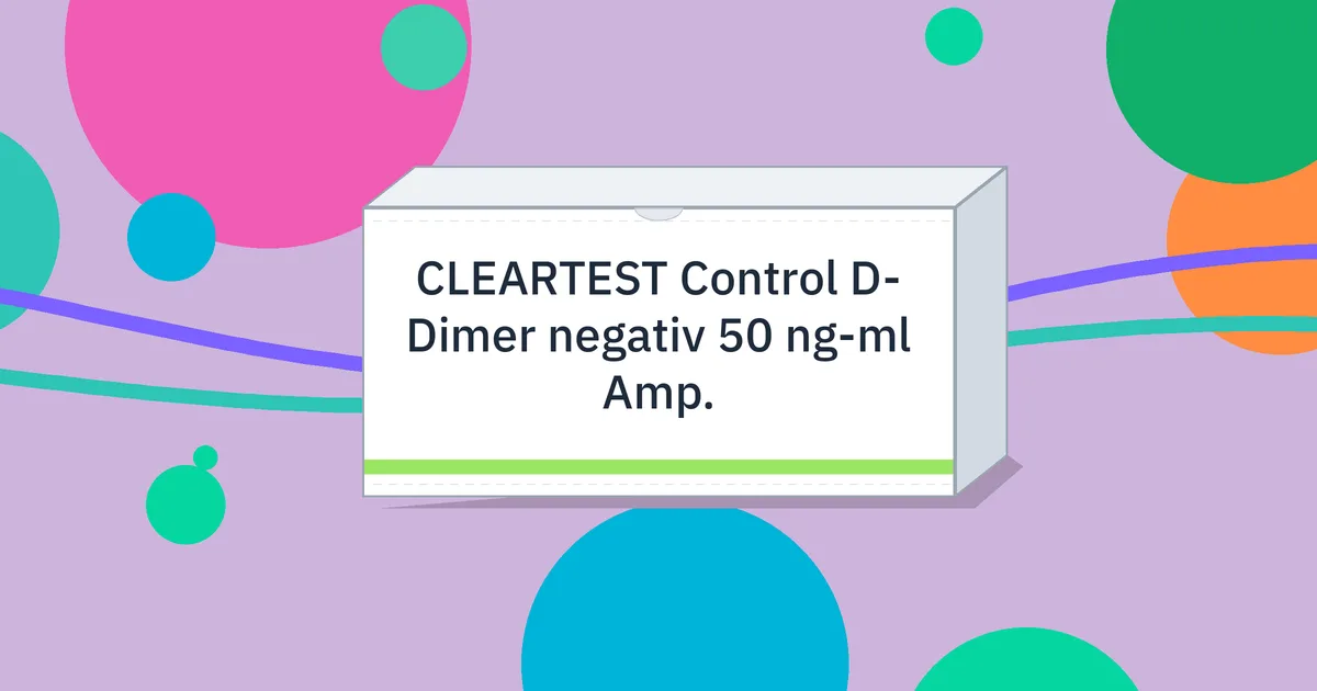 Symbolbild: Packung mit der Aufschrift CLEARTEST Control D-Dimer negativ 50 ng-ml Amp. (PZN 10629101) – Verfügbarkeit und Bezug in Apotheken in Frankfurt am Main