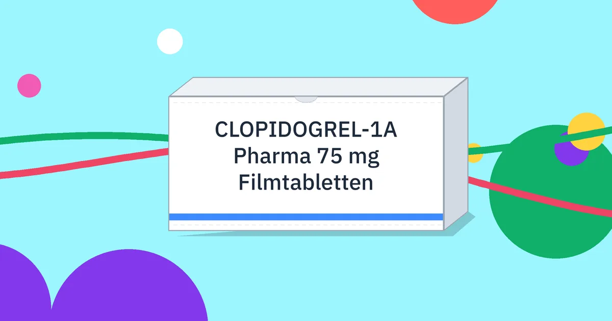 Symbolbild: Packung mit der Aufschrift CLOPIDOGREL-1A Pharma 75 mg Filmtabletten (PZN 15266608) – Verfügbarkeit und Bezug in Apotheken in Frankfurt am Main