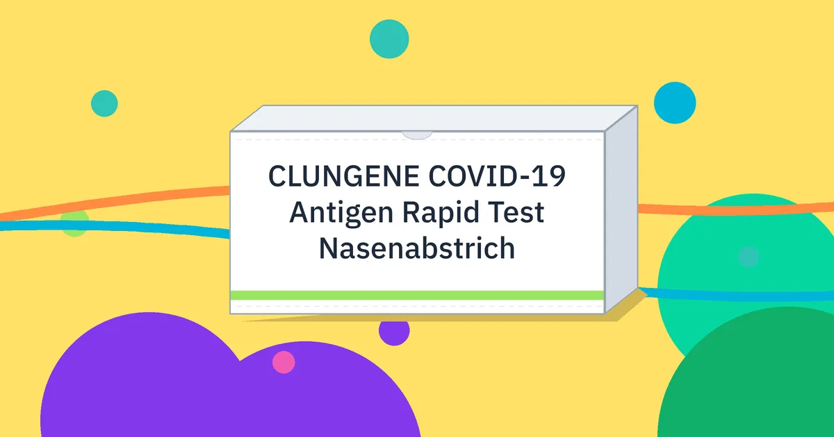 Symbolbild: Packung mit der Aufschrift CLUNGENE COVID-19 Antigen Rapid Test Nasenabstrich (PZN 17554808) – Verfügbarkeit und Bezug in Apotheken in Frankfurt am Main