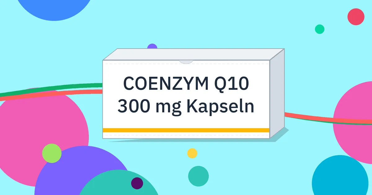 Symbolbild: Packung mit der Aufschrift COENZYM Q10 300 mg Kapseln (PZN 01300164) – Verfügbarkeit und Bezug in Apotheken in Frankfurt am Main