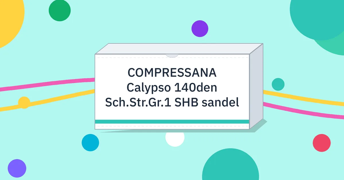 Symbolbild: Packung mit der Aufschrift COMPRESSANA Calypso 140den Sch.Str.Gr.1 SHB sandel (PZN 11218311) – Verfügbarkeit und Bezug in Apotheken in Frankfurt am Main