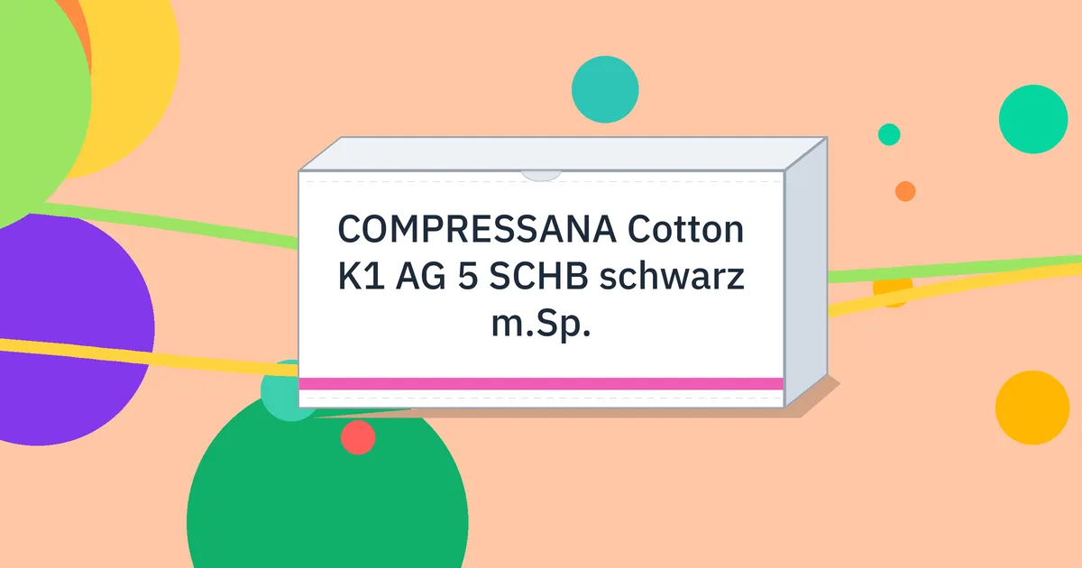 Symbolbild: Packung mit der Aufschrift COMPRESSANA Cotton K1 AG 5 SCHB schwarz m.Sp. (PZN 16959839) – Verfügbarkeit und Bezug in Apotheken in Frankfurt am Main