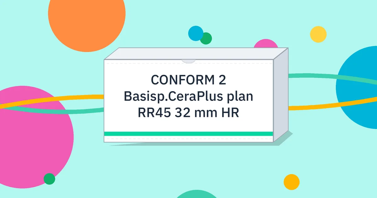 Symbolbild: Packung mit der Aufschrift CONFORM 2 Basisp.CeraPlus plan RR45 32 mm HR (PZN 16944654) – Verfügbarkeit und Bezug in Apotheken in Frankfurt am Main