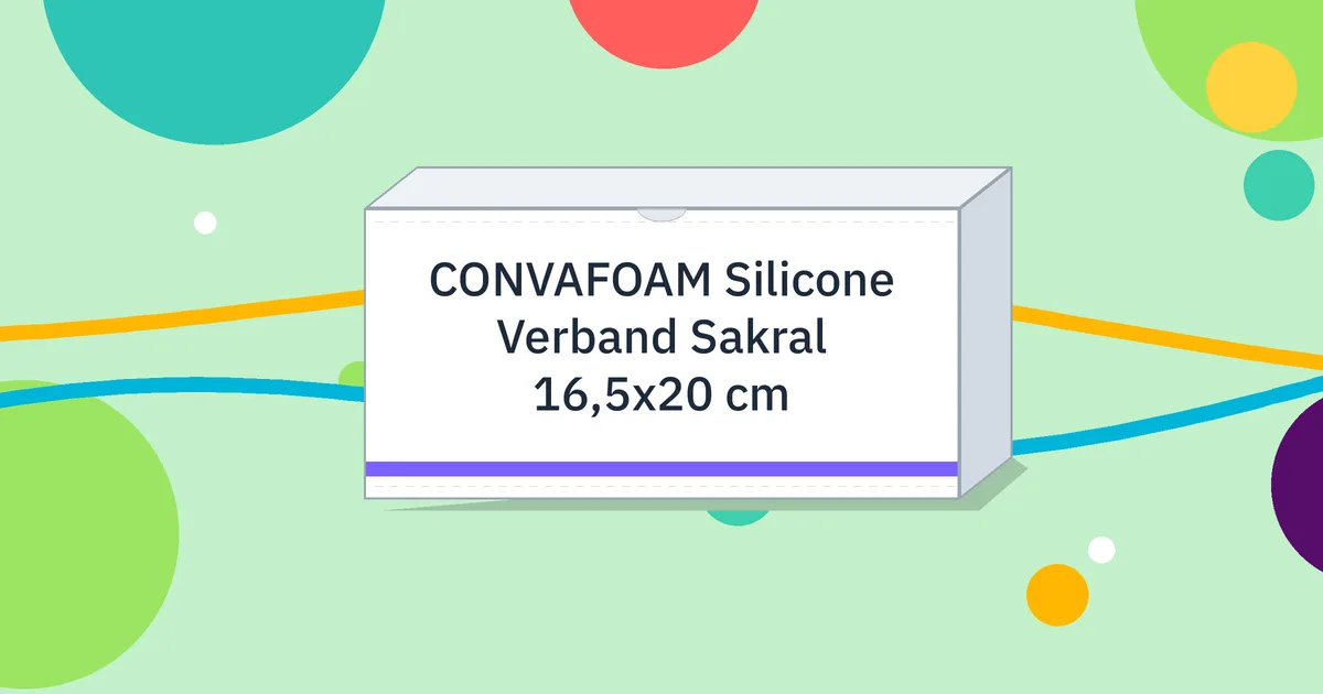 Symbolbild: Packung mit der Aufschrift CONVAFOAM Silicone Verband Sakral 16,5x20 cm (PZN 20393390) – Verfügbarkeit und Bezug in Apotheken in Frankfurt am Main