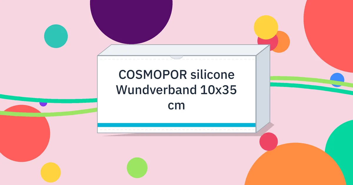 Symbolbild: Packung mit der Aufschrift COSMOPOR silicone Wundverband 10x35 cm (PZN 17417804) – Verfügbarkeit und Bezug in Apotheken in Frankfurt am Main