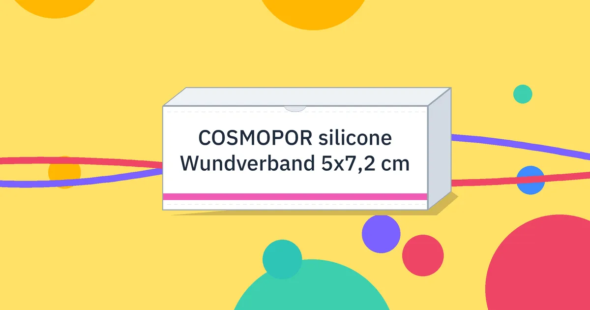 Symbolbild: Packung mit der Aufschrift COSMOPOR silicone Wundverband 5x7,2 cm (PZN 17417684) – Verfügbarkeit und Bezug in Apotheken in Frankfurt am Main
