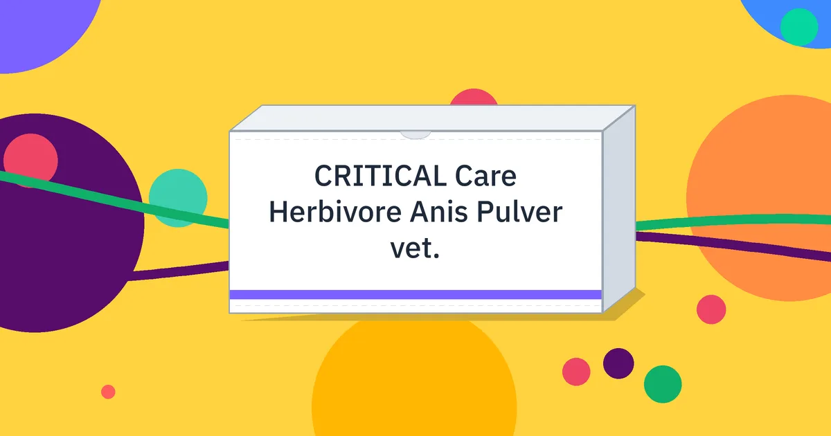 Symbolbild: Packung mit der Aufschrift CRITICAL Care Herbivore Anis Pulver vet. (PZN 20612739) – Verfügbarkeit und Bezug in Apotheken in Frankfurt am Main