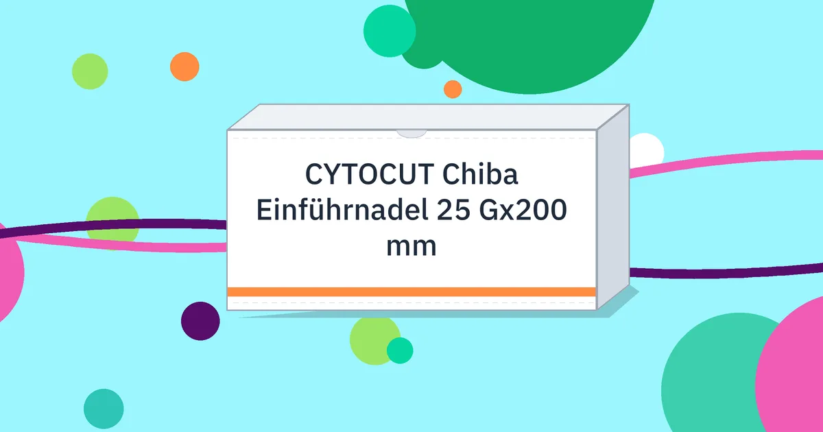 Symbolbild: Packung mit der Aufschrift CYTOCUT Chiba Einführnadel 25 Gx200 mm (PZN 16919774) – Verfügbarkeit und Bezug in Apotheken in Frankfurt am Main