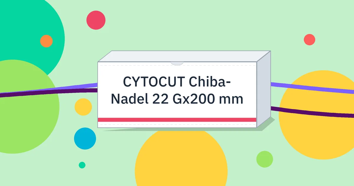 Symbolbild: Packung mit der Aufschrift CYTOCUT Chiba-Nadel 22 Gx200 mm (PZN 19735514) – Verfügbarkeit und Bezug in Apotheken in Frankfurt am Main