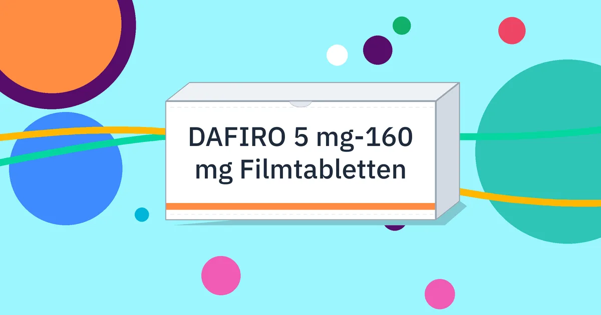 Symbolbild: Packung mit der Aufschrift DAFIRO 5 mg-160 mg Filmtabletten (PZN 11666624) – Verfügbarkeit und Bezug in Apotheken in Frankfurt am Main
