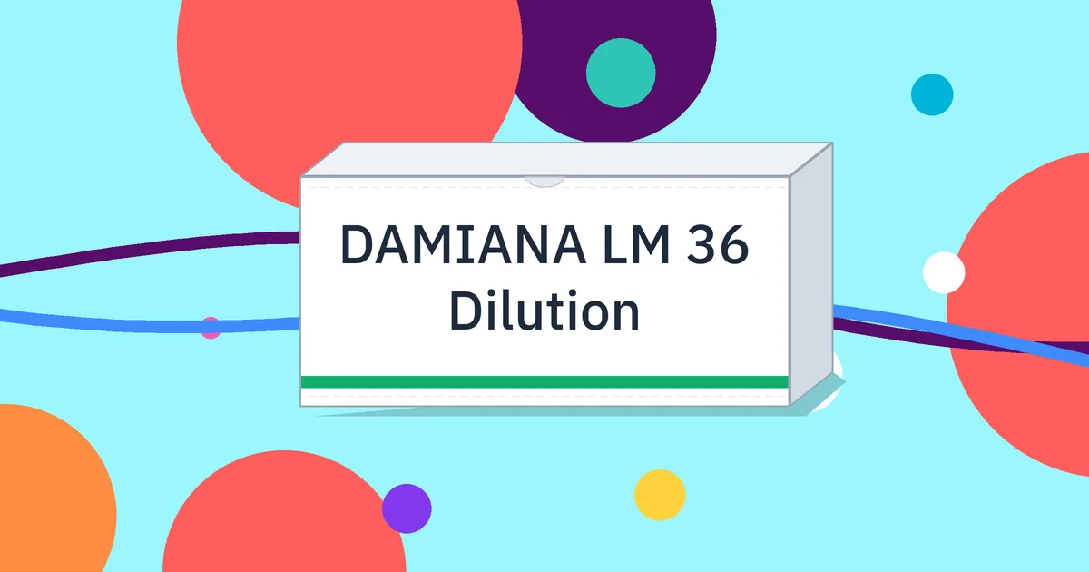 Symbolbild: Packung mit der Aufschrift DAMIANA LM 36 Dilution (PZN 13461228) – Verfügbarkeit und Bezug in Apotheken in Frankfurt am Main