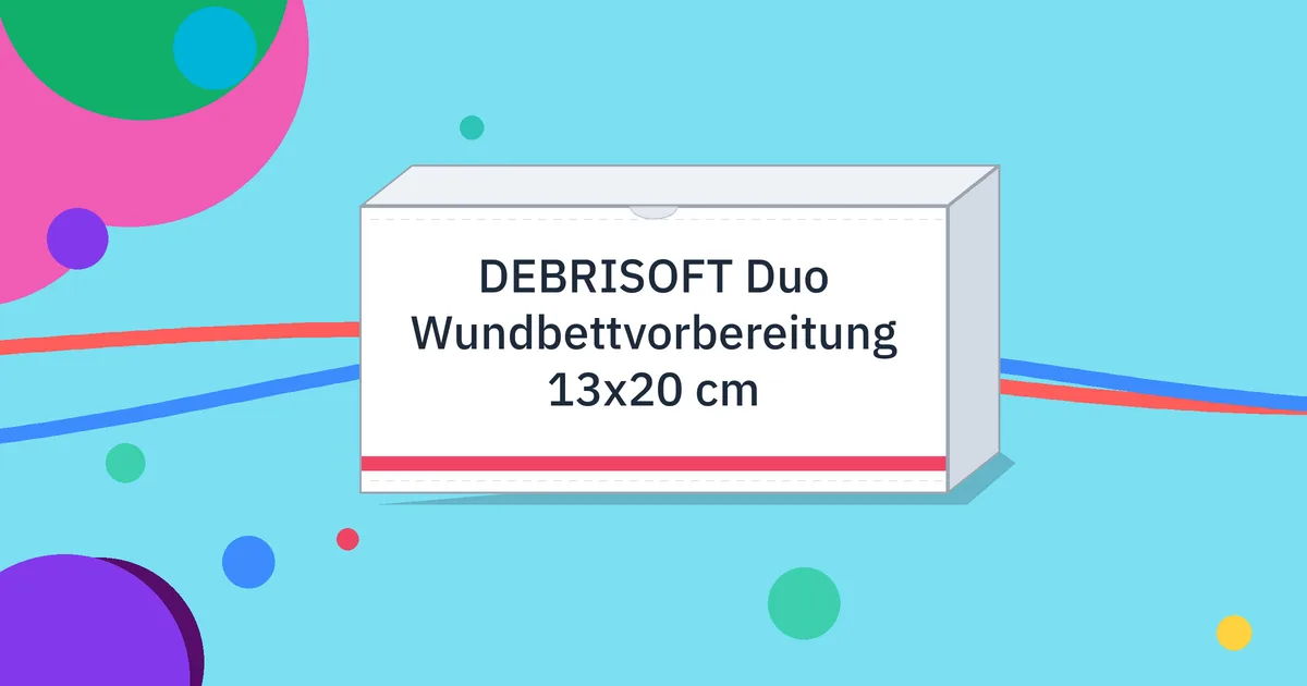Symbolbild: Packung mit der Aufschrift DEBRISOFT Duo Wundbettvorbereitung 13x20 cm (PZN 20740704) – Verfügbarkeit und Bezug in Apotheken in Frankfurt am Main