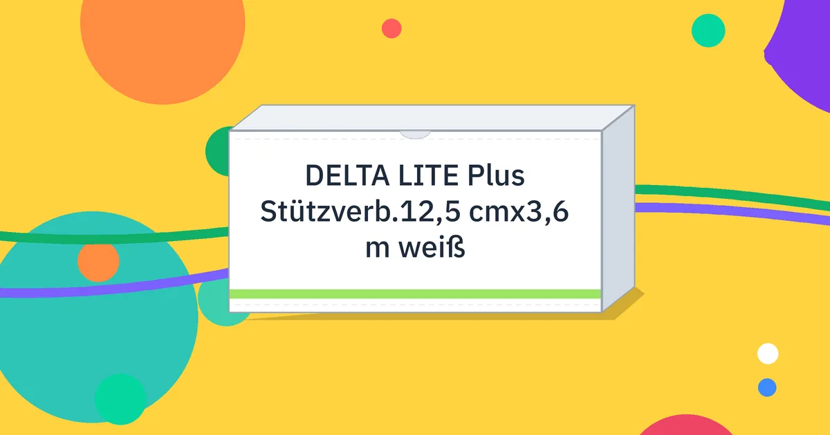 Symbolbild: Packung mit der Aufschrift DELTA LITE Plus Stützverb.12,5 cmx3,6 m weiß (PZN 00277463) – Verfügbarkeit und Bezug in Apotheken in Frankfurt am Main