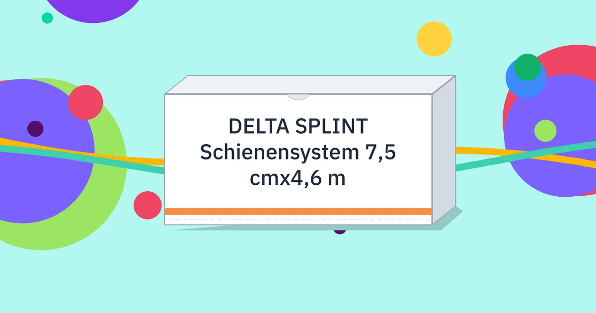 Symbolbild: Packung mit der Aufschrift DELTA SPLINT Schienensystem 7,5 cmx4,6 m (PZN 03422581) – Verfügbarkeit und Bezug in Apotheken in Frankfurt am Main