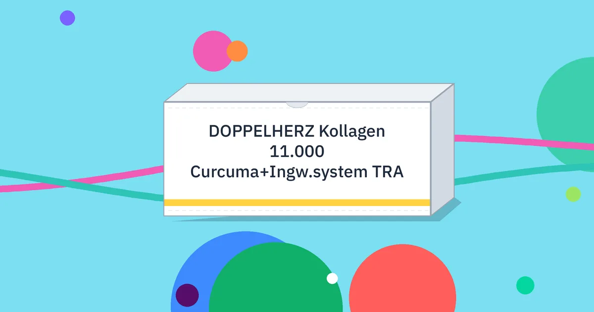 Symbolbild: Packung mit der Aufschrift DOPPELHERZ Kollagen 11.000 Curcuma+Ingw.system TRA (PZN 16879158) – Verfügbarkeit und Bezug in Apotheken in Frankfurt am Main