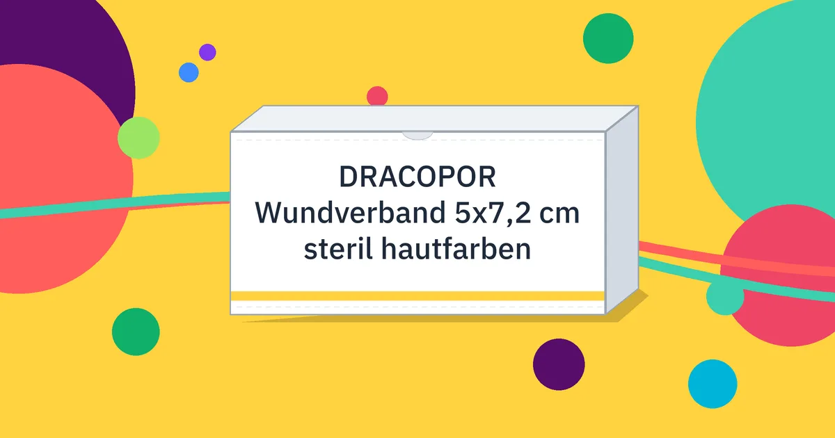Symbolbild: Packung mit der Aufschrift DRACOPOR Wundverband 5x7,2 cm steril hautfarben (PZN 12749134) – Verfügbarkeit und Bezug in Apotheken in Frankfurt am Main