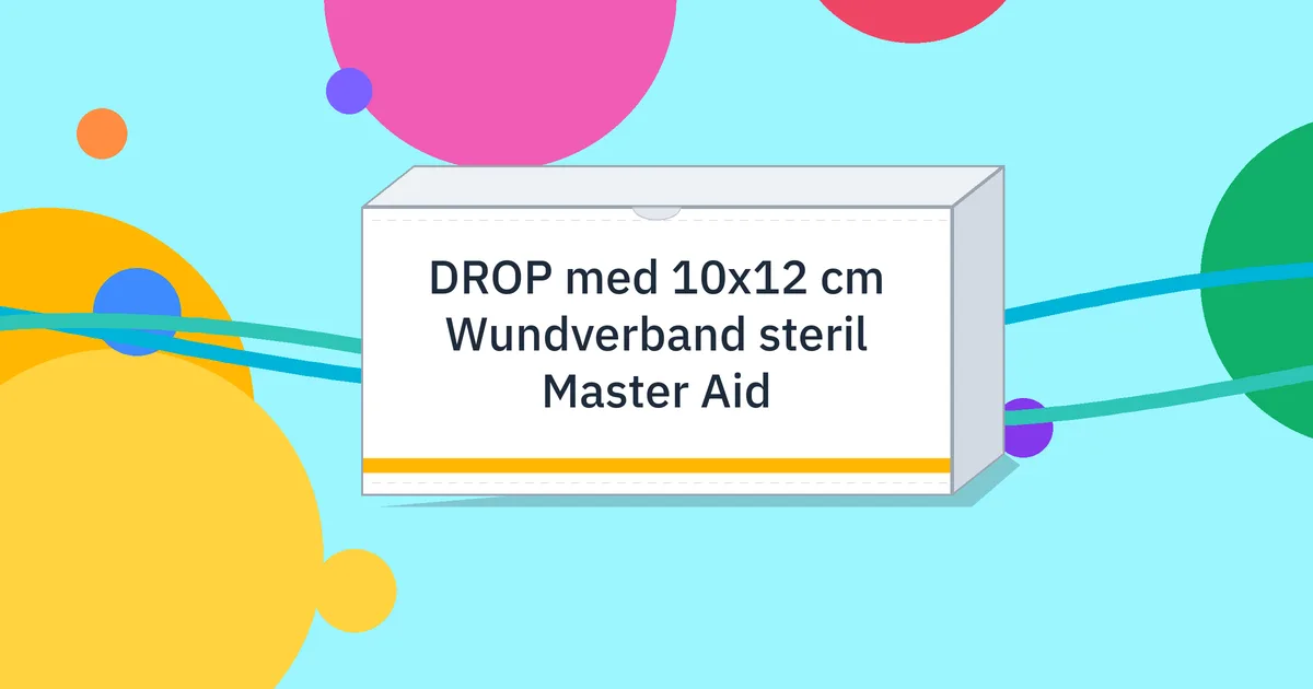 Symbolbild: Packung mit der Aufschrift DROP med 10x12 cm Wundverband steril Master Aid (PZN 00955911) – Verfügbarkeit und Bezug in Apotheken in Frankfurt am Main
