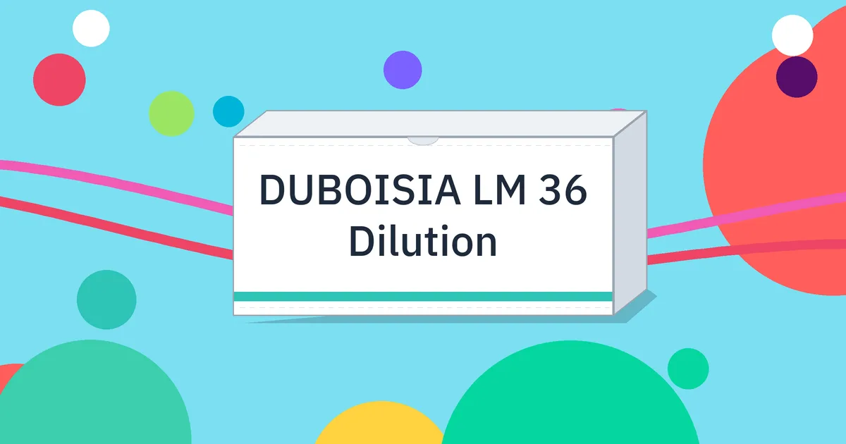 Symbolbild: Packung mit der Aufschrift DUBOISIA LM 36 Dilution (PZN 13467231) – Verfügbarkeit und Bezug in Apotheken in Frankfurt am Main