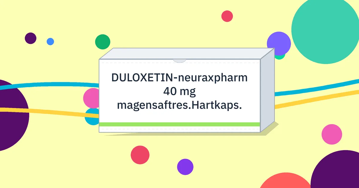 Symbolbild: Packung mit der Aufschrift DULOXETIN-neuraxpharm 40 mg magensaftres.Hartkaps. (PZN 14289524) – Verfügbarkeit und Bezug in Apotheken in Frankfurt am Main