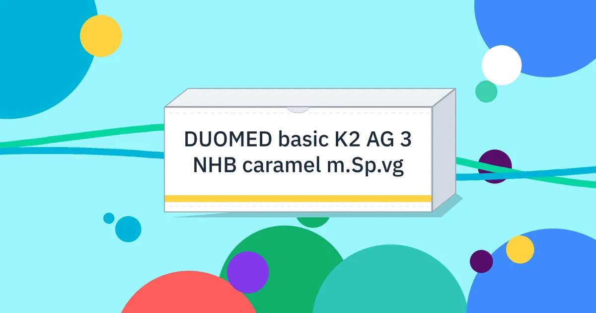 Symbolbild: Packung mit der Aufschrift DUOMED basic K2 AG 3 NHB caramel m.Sp.vg (PZN 20908724) – Verfügbarkeit und Bezug in Apotheken in Frankfurt am Main