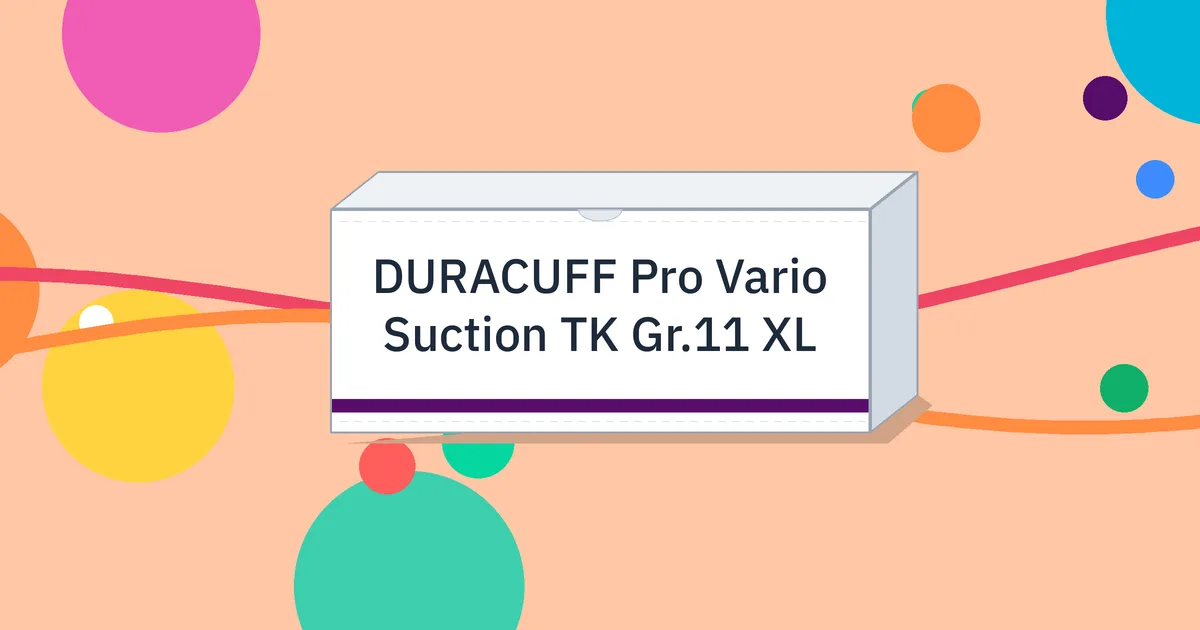 Symbolbild: Packung mit der Aufschrift DURACUFF Pro Vario Suction TK Gr.11 XL (PZN 19246011) – Verfügbarkeit und Bezug in Apotheken in Frankfurt am Main