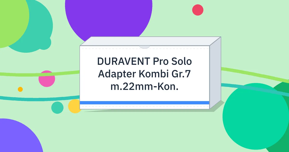 Symbolbild: Packung mit der Aufschrift DURAVENT Pro Solo Adapter Kombi Gr.7 m.22mm-Kon. (PZN 19272557) – Verfügbarkeit und Bezug in Apotheken in Frankfurt am Main