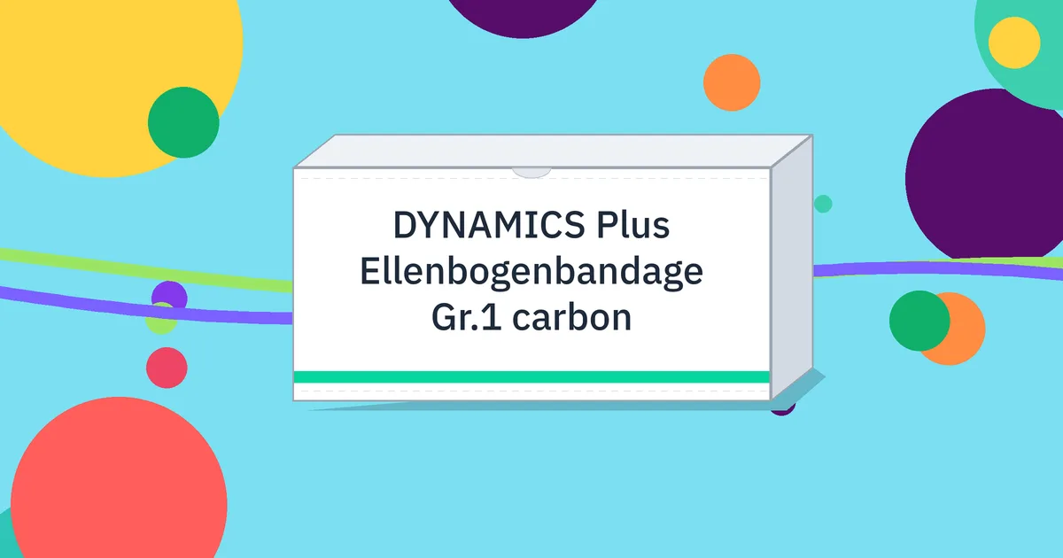 Symbolbild: Packung mit der Aufschrift DYNAMICS Plus Ellenbogenbandage Gr.1 carbon (PZN 10634705) – Verfügbarkeit und Bezug in Apotheken in Frankfurt am Main