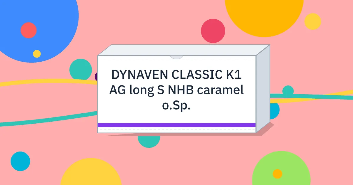 Symbolbild: Packung mit der Aufschrift DYNAVEN CLASSIC K1 AG long S NHB caramel o.Sp. (PZN 18415463) – Verfügbarkeit und Bezug in Apotheken in Frankfurt am Main