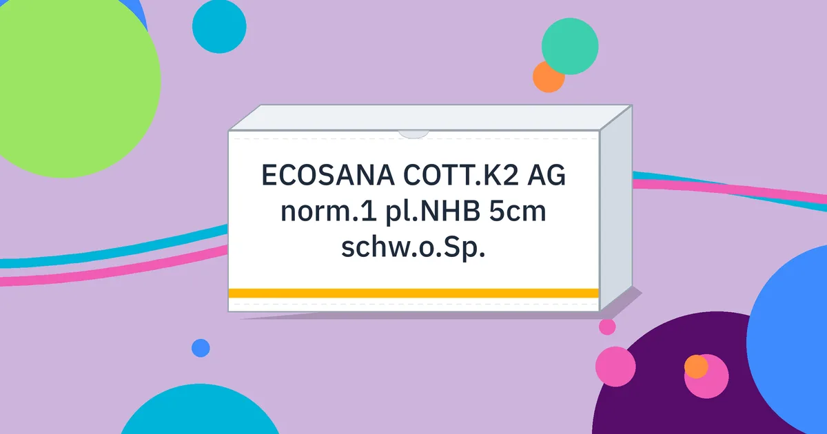 Symbolbild: Packung mit der Aufschrift ECOSANA COTT.K2 AG norm.1 pl.NHB 5cm schw.o.Sp. (PZN 16948474) – Verfügbarkeit und Bezug in Apotheken in Frankfurt am Main