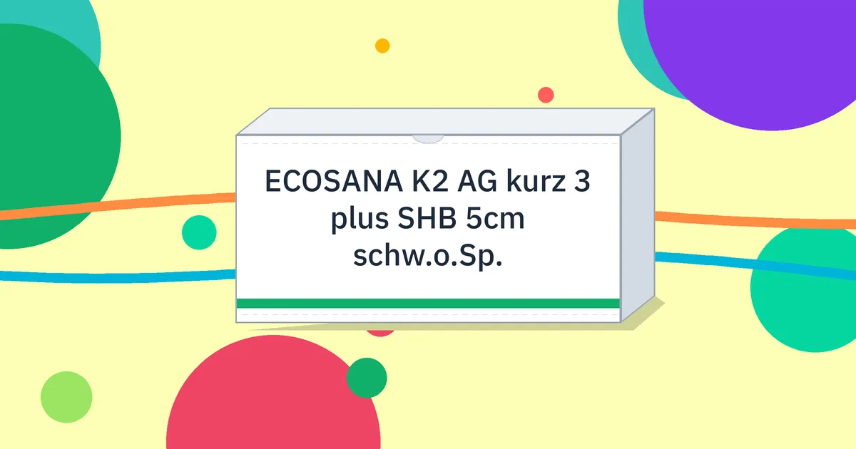 Symbolbild: Packung mit der Aufschrift ECOSANA K2 AG kurz 3 plus SHB 5cm schw.o.Sp. (PZN 01412147) – Verfügbarkeit und Bezug in Apotheken in Frankfurt am Main