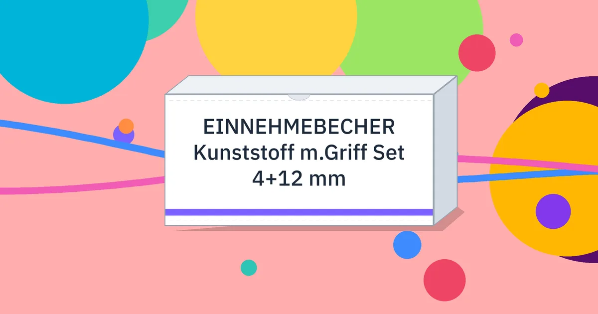 Symbolbild: Packung mit der Aufschrift EINNEHMEBECHER Kunststoff m.Griff Set 4+12 mm (PZN 04664607) – Verfügbarkeit und Bezug in Apotheken in Frankfurt am Main