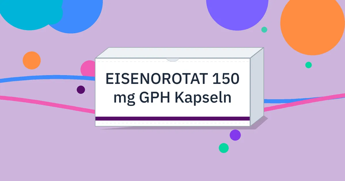 Symbolbild: Packung mit der Aufschrift EISENOROTAT 150 mg GPH Kapseln (PZN 16935595) – Verfügbarkeit und Bezug in Apotheken in Frankfurt am Main