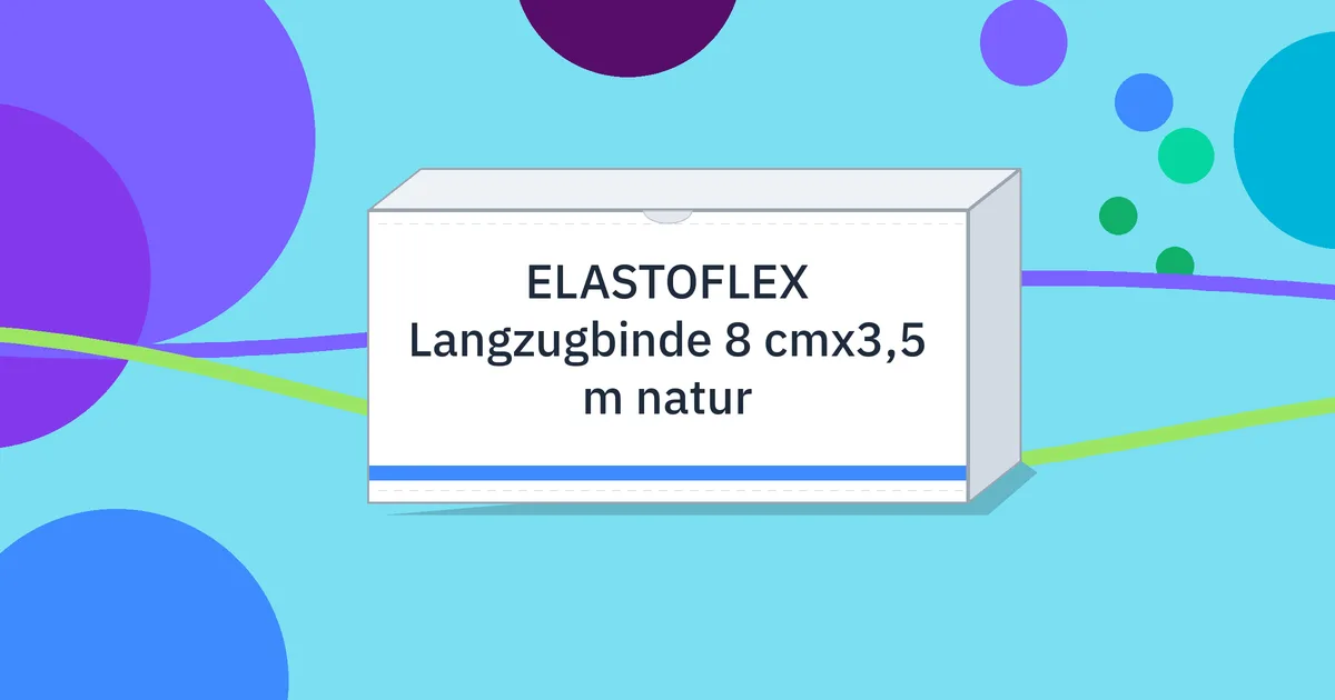 Symbolbild: Packung mit der Aufschrift ELASTOFLEX Langzugbinde 8 cmx3,5 m natur (PZN 17176335) – Verfügbarkeit und Bezug in Apotheken in Frankfurt am Main