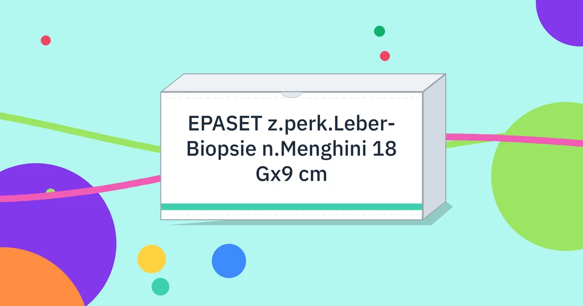 Symbolbild: Packung mit der Aufschrift EPASET z.perk.Leber-Biopsie n.Menghini 18 Gx9 cm (PZN 16362159) – Verfügbarkeit und Bezug in Apotheken in Frankfurt am Main
