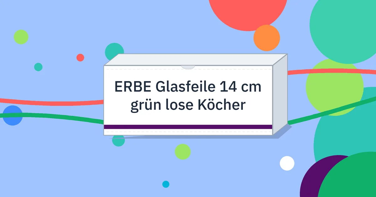 Symbolbild: Packung mit der Aufschrift ERBE Glasfeile 14 cm grün lose Köcher (PZN 20545931) – Verfügbarkeit und Bezug in Apotheken in Frankfurt am Main