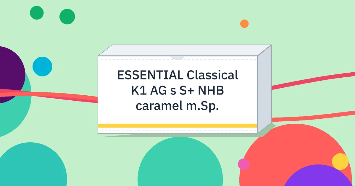Symbolbild: Packung mit der Aufschrift ESSENTIAL Classical K1 AG s S+ NHB caramel m.Sp. (PZN 17010020) – Verfügbarkeit und Bezug in Apotheken in Frankfurt am Main