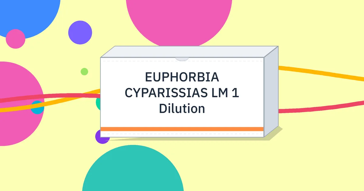 Symbolbild: Packung mit der Aufschrift EUPHORBIA CYPARISSIAS LM 1 Dilution (PZN 13481716) – Verfügbarkeit und Bezug in Apotheken in Frankfurt am Main