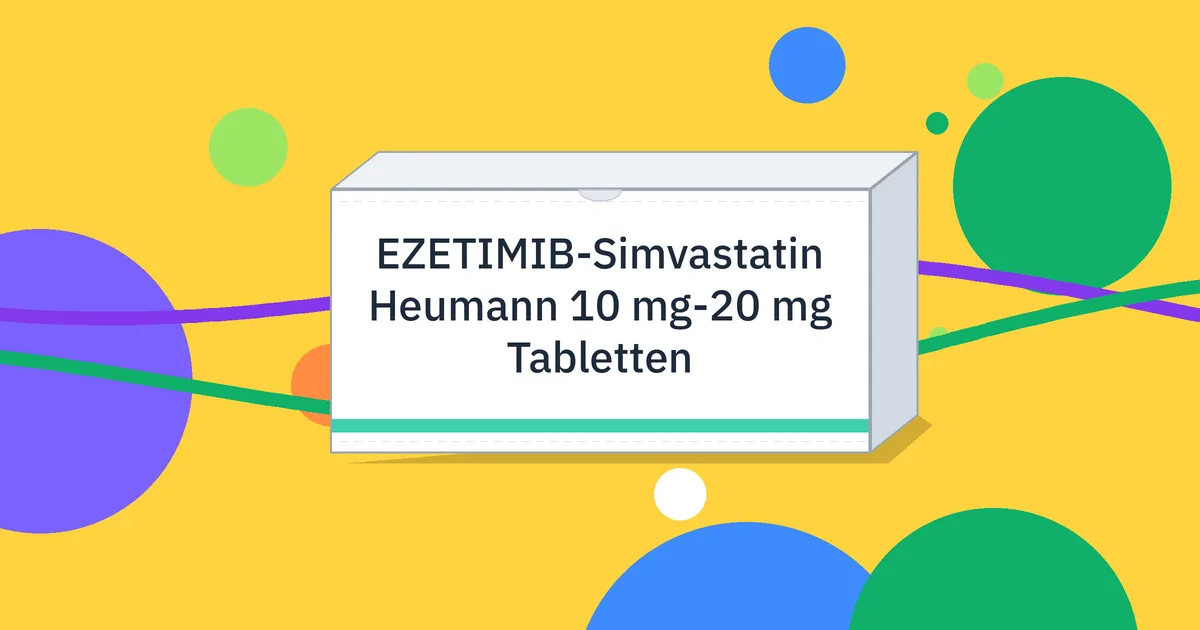Symbolbild: Packung mit der Aufschrift EZETIMIB-Simvastatin Heumann 10 mg-20 mg Tabletten (PZN 18319558) – Verfügbarkeit und Bezug in Apotheken in Frankfurt am Main