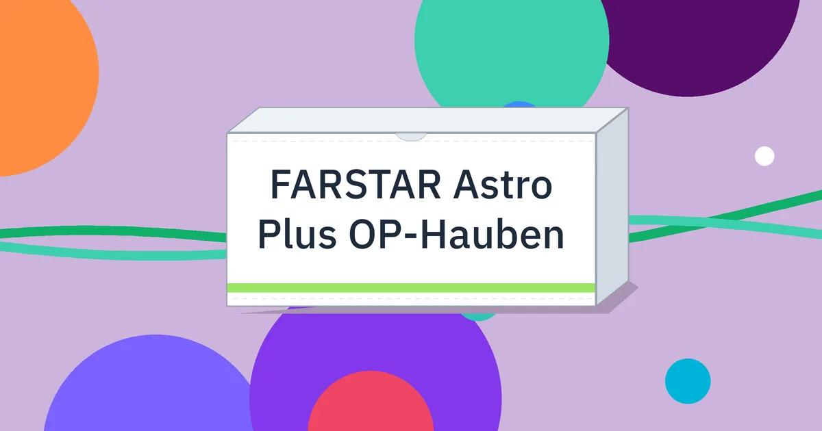 Symbolbild: Packung mit der Aufschrift FARSTAR Astro Plus OP-Hauben (PZN 09620945) – Verfügbarkeit und Bezug in Apotheken in Frankfurt am Main