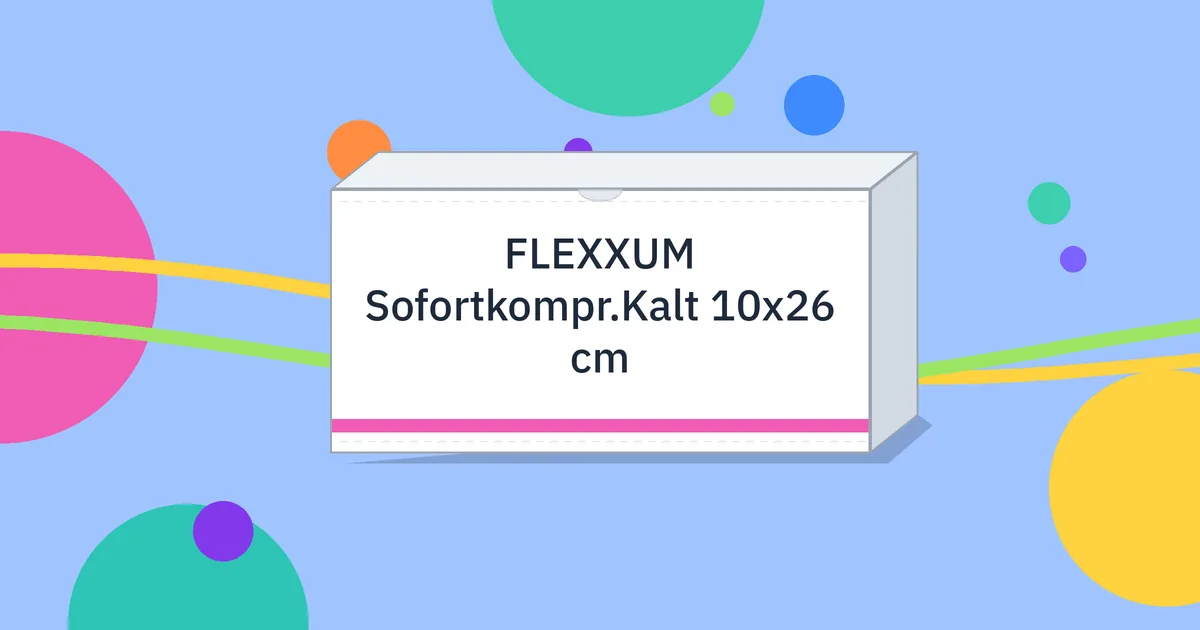 Symbolbild: Packung mit der Aufschrift FLEXXUM Sofortkompr.Kalt 10x26 cm (PZN 01622005) – Verfügbarkeit und Bezug in Apotheken in Frankfurt am Main