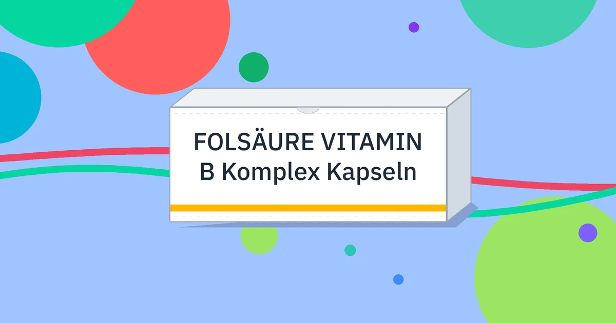 Symbolbild: Packung mit der Aufschrift FOLSÄURE VITAMIN B Komplex Kapseln (PZN 17382448) – Verfügbarkeit und Bezug in Apotheken in Frankfurt am Main
