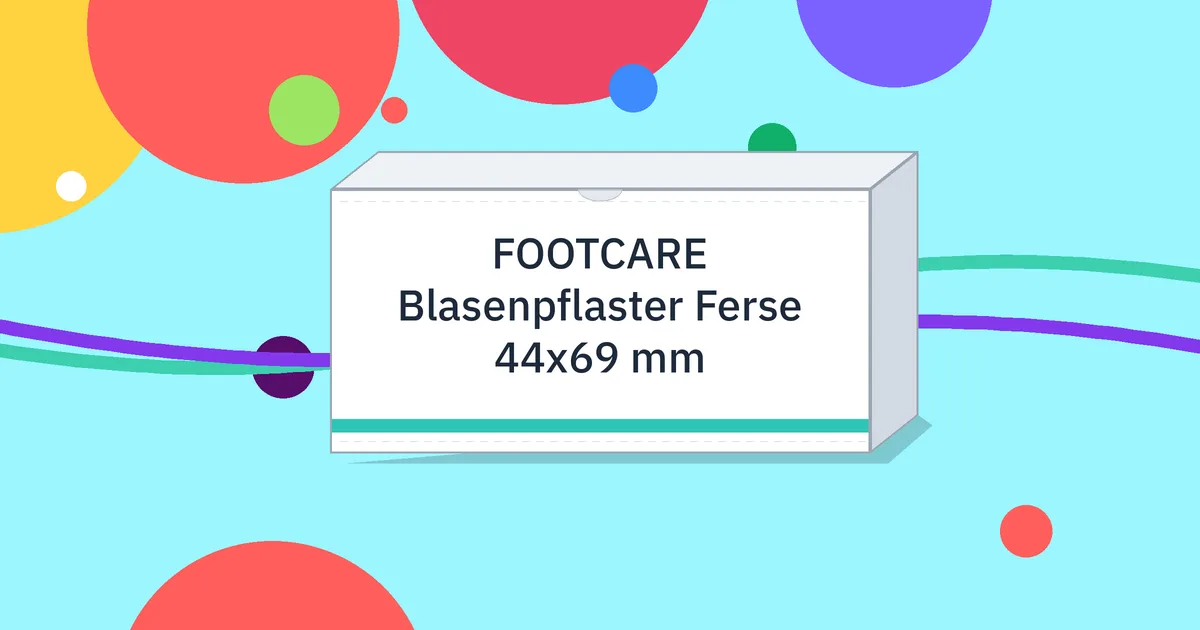 Symbolbild: Packung mit der Aufschrift FOOTCARE Blasenpflaster Ferse 44x69 mm (PZN 19299622) – Verfügbarkeit und Bezug in Apotheken in Frankfurt am Main