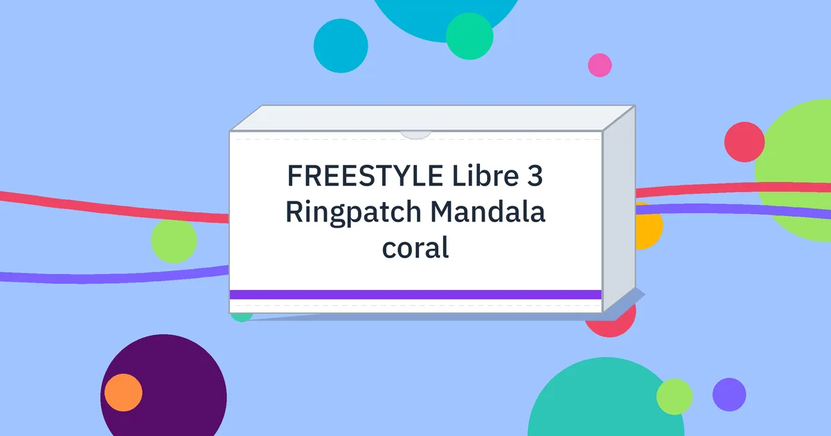 Symbolbild: Packung mit der Aufschrift FREESTYLE Libre 3 Ringpatch Mandala coral (PZN 19865228) – Verfügbarkeit und Bezug in Apotheken in Frankfurt am Main