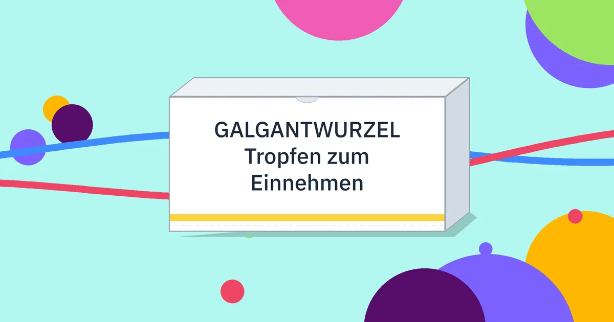 Symbolbild: Packung mit der Aufschrift GALGANTWURZEL Tropfen zum Einnehmen (PZN 11866659) – Verfügbarkeit und Bezug in Apotheken in Frankfurt am Main